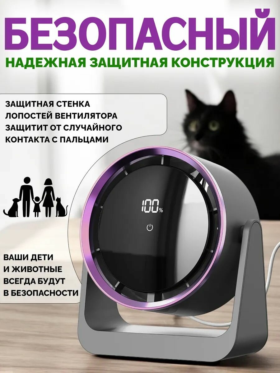 Вентилятор, 7 лопастей, USB, сенсорное управление, регулировка температуры, серый