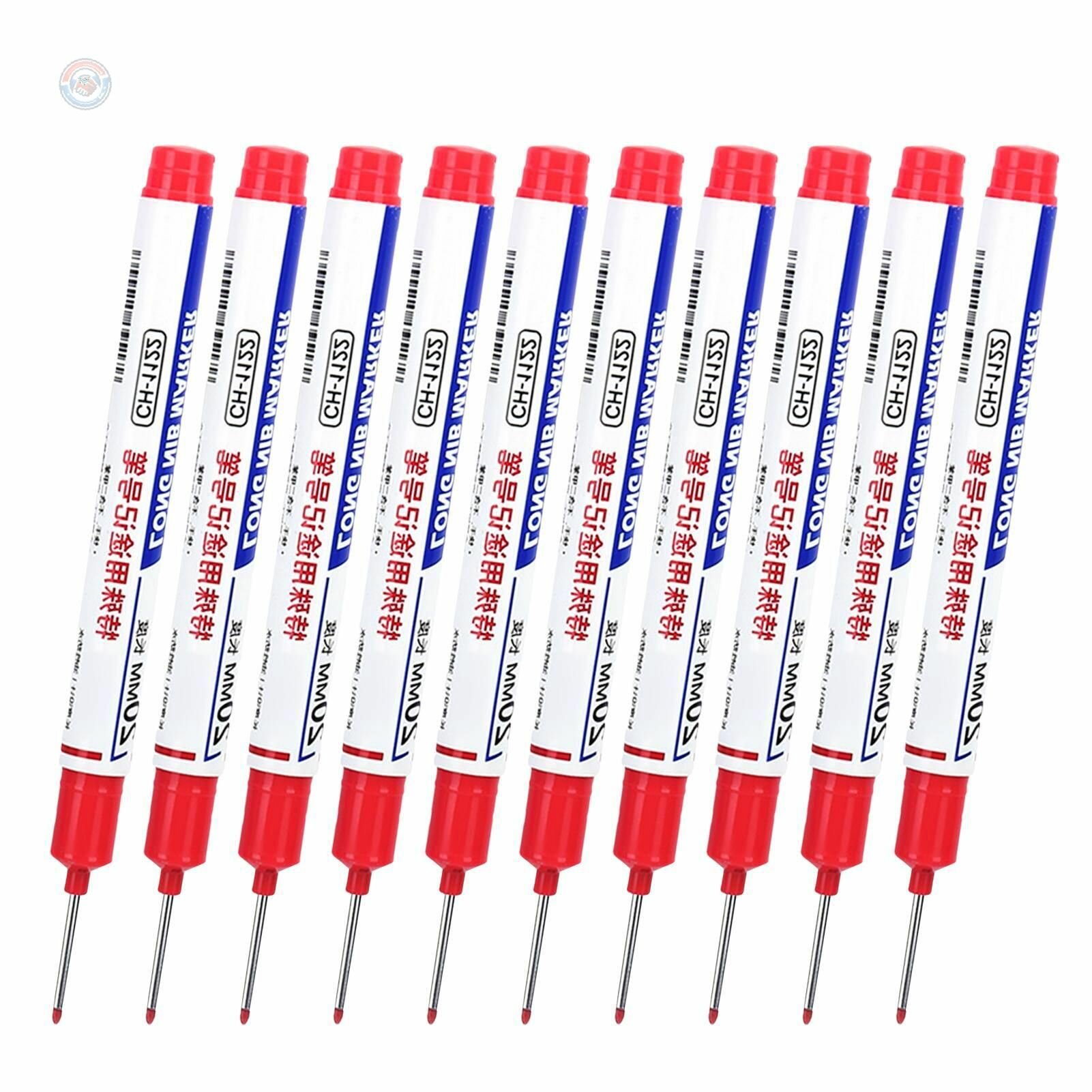 Набор перманентных строительных маркеров с длинным наконечником для маркировки дерева металла стекла 10 штук водостойкие быстросохнущие черные синие красные маркеры для мебели и ремонта