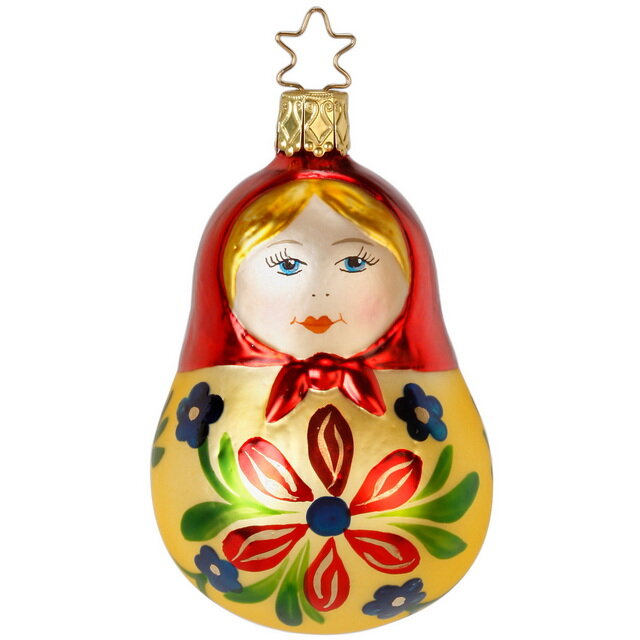 Стеклянная елочная игрушка Матрешка - Russian Doll 9 см, Inge Glas, 10153S022