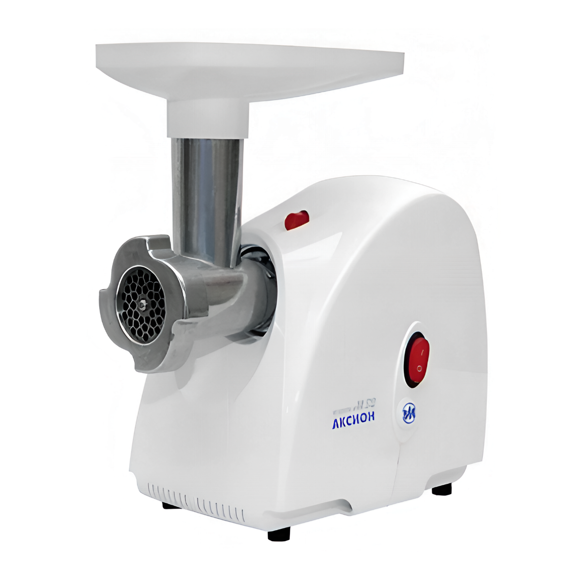 Мясорубка Аксион М 32.03, белая, электрическая, мощность 230Вт/1500Вт, 1,7кг/мин, реверс, 4 насадки