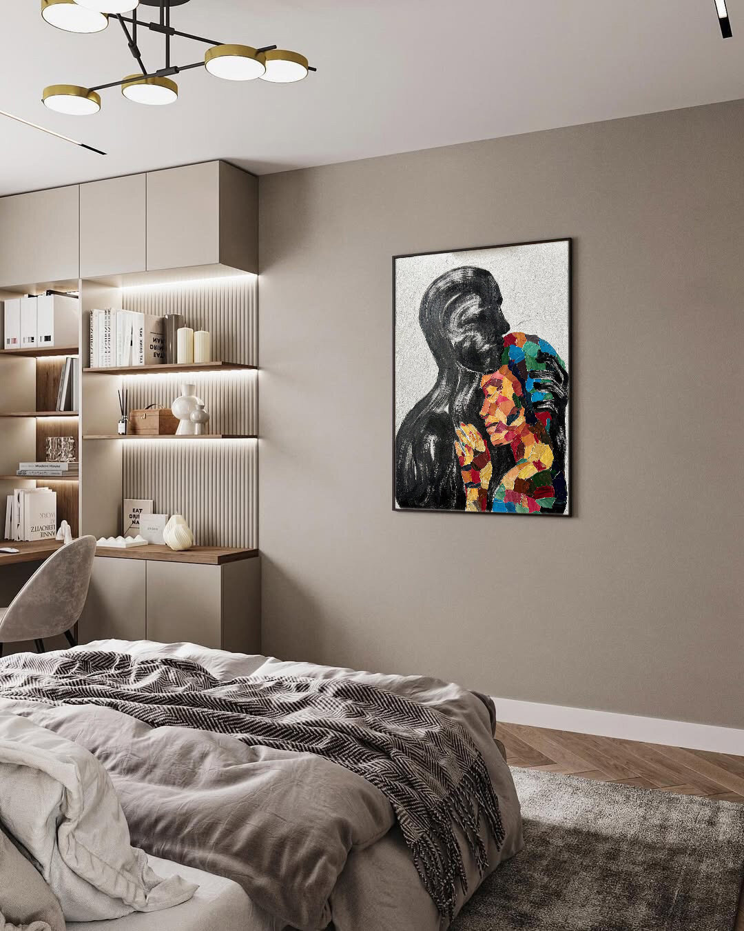 Картина минимализм "Контраст" Анастасии Юрзиновой, акрил, песок, текстурная паста 50х60 см