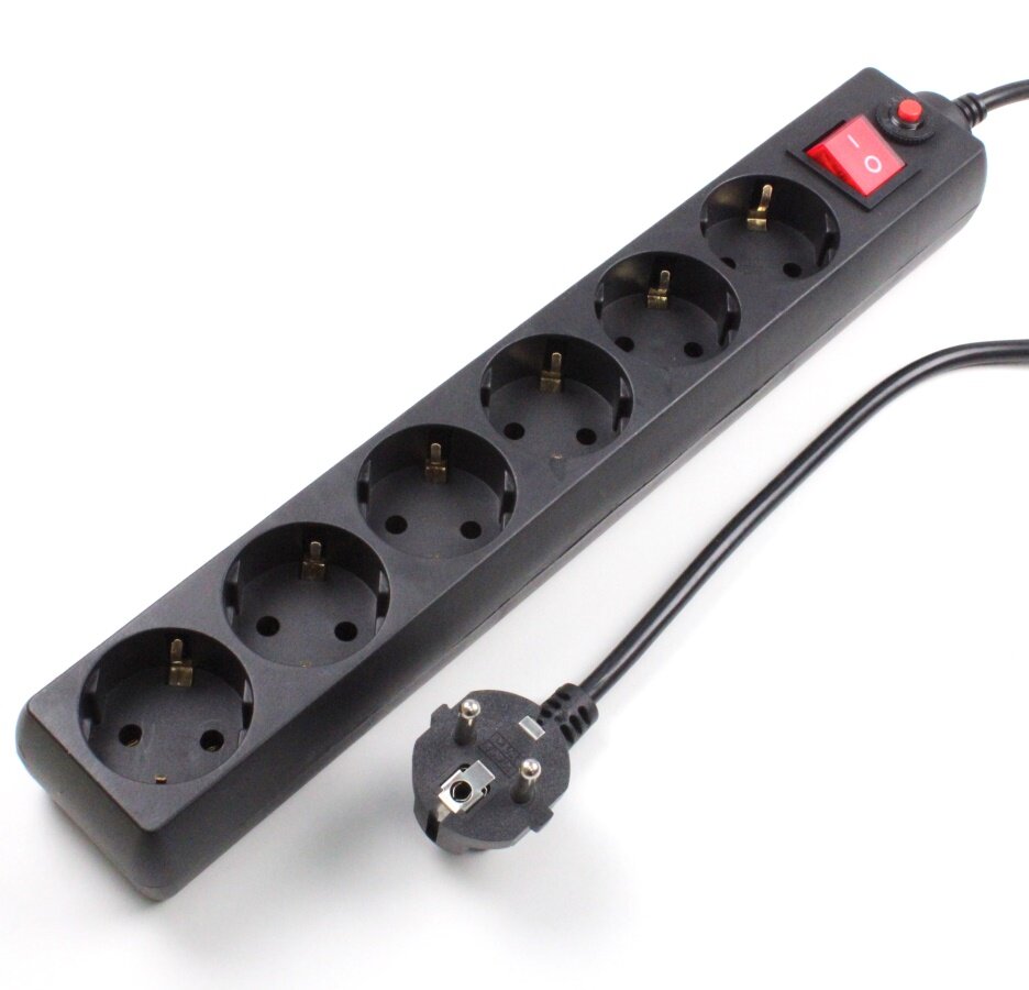 Фильтр сетевой Perfeo "POWER+" 2300 Вт, 10А, 6 розеток, защита, 5,0 м, черный