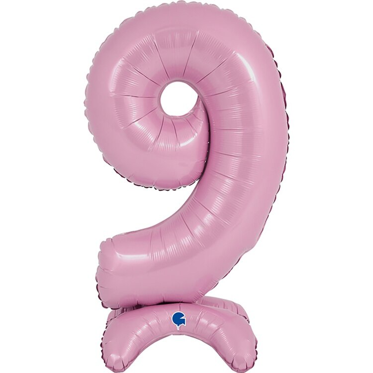 Воздушный шарик цифра 9, 25", pastel pink, на подставке
