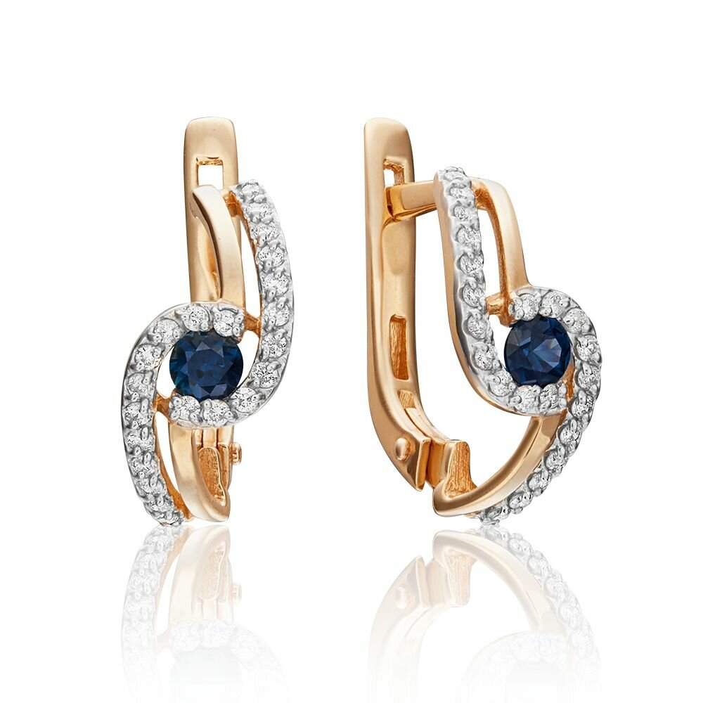Серьги, красное золото, 585 проба, бриллиант, сапфир