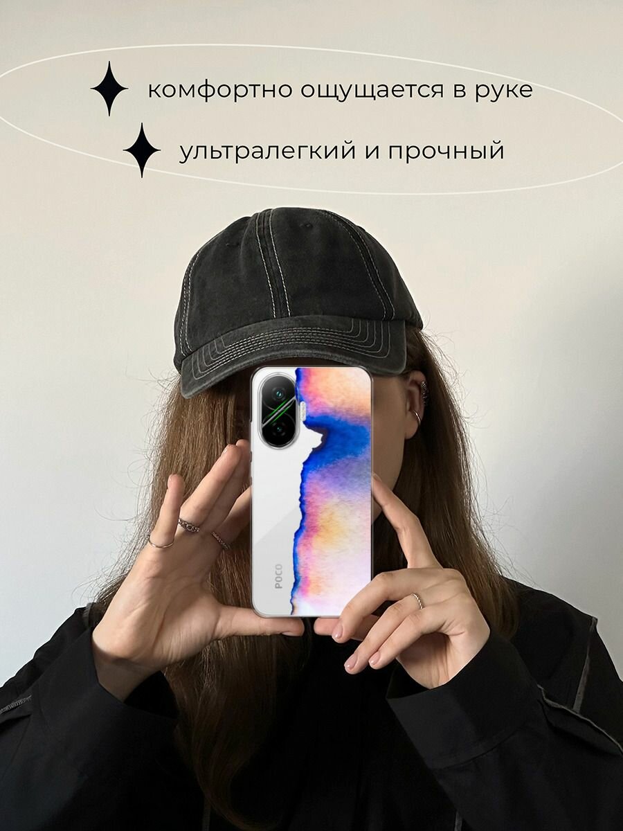 Чехол на Poco F7 / Поко F7 с принтом Синяя акварель, прозрачный — фото 1