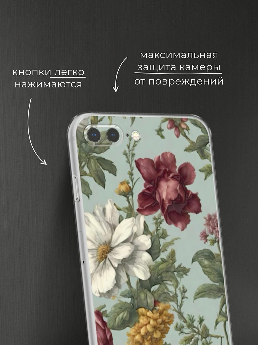 Чехол на Apple iPhone 7 Plus / Айфон 7 Плюс с принтом Акварельные красные цветы — фото 1