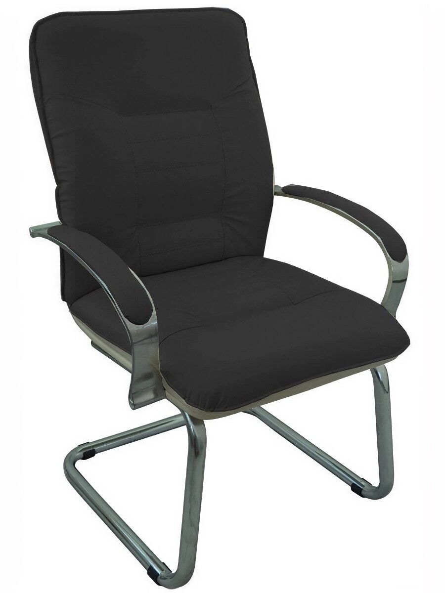 Кресло на полозьях хром с мягкими подлокотниками Factor Астро 2ХС , экокожа черная