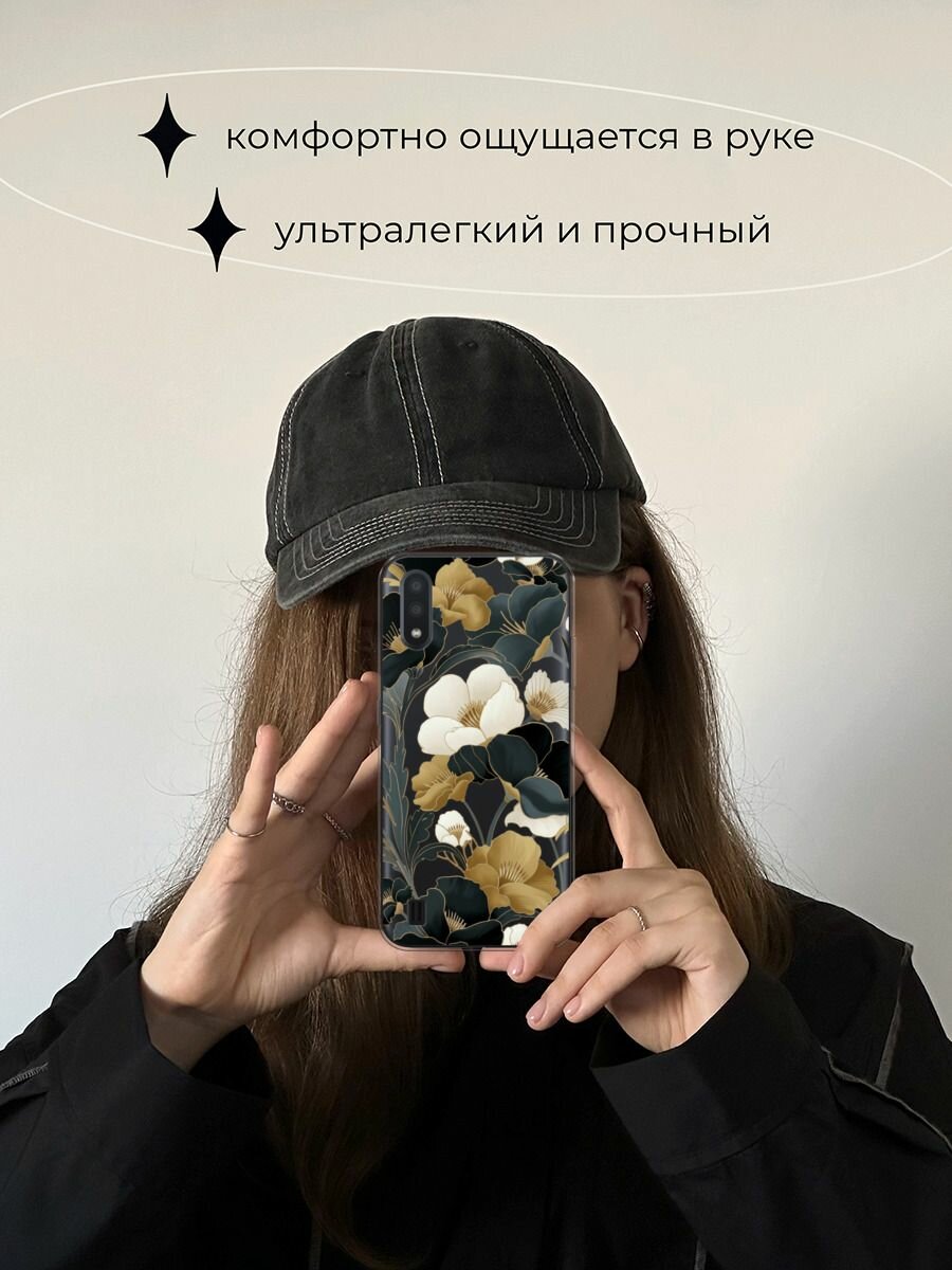 Чехол на Samsung Galaxy A01 / Самсунг Гэлакси А01 с принтом Золотые цветы — фото 1