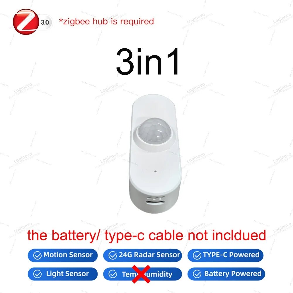 Loginovo Zigbee Датчик присутствия 4в1 3in1 No Stand