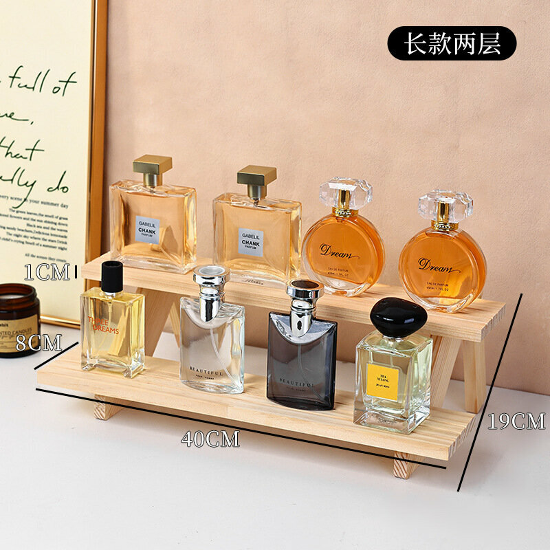 Ступенчатая полка для духов из массива дерева, 2/3 уровня, 30/40 см, для туалетного столика, демонстрации (настольная, натуральное дерево, простая сборка)