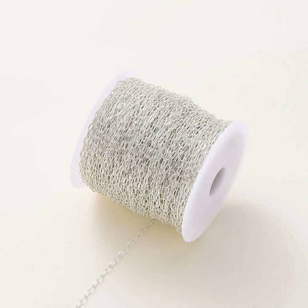 Гипоаллергенная латунь, цепочка 2 метра,3.5*9.3мм, серебро