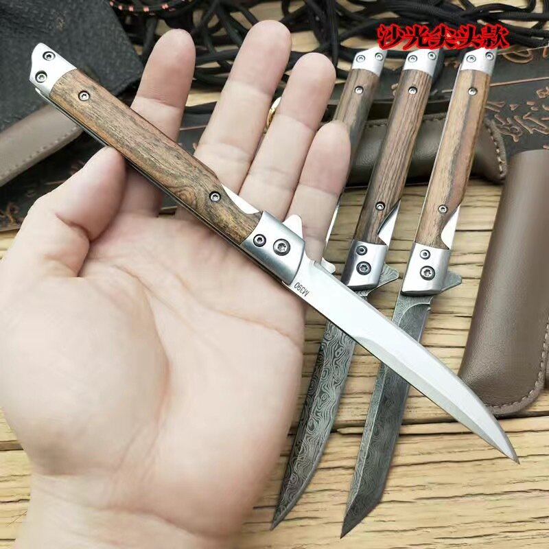 Складной нож из дамасской стали, складной нож в виде волшебной ручки, нож для активного отдыха, складной нож из массива дерева, нож для кемпинга и отдыха на природе.