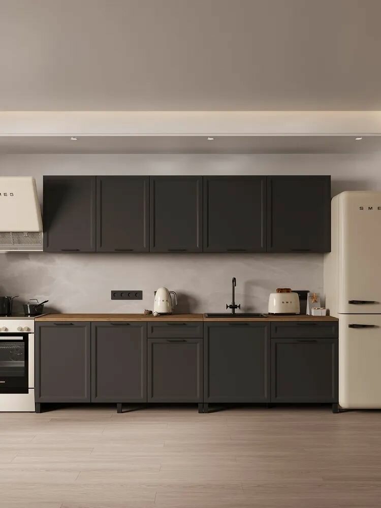 Кухонный гарнитур Мебельный рай мркг 15 Римини 2,7 м 2700х2180х600, Диамант Серый/Графит/Дуб вотан, со столешницей