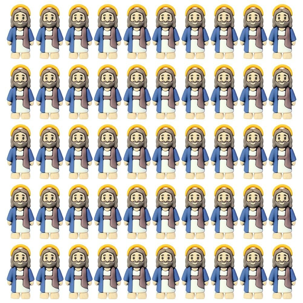 50 маленьких фигурок Иисуса в виде кулонов - украшения из ПВХ в христианском стиле, религиозные сувениры для вечеринки, аксессуары для шнурков для наполнения пасхальных подарочных пакетов (3,9 см)