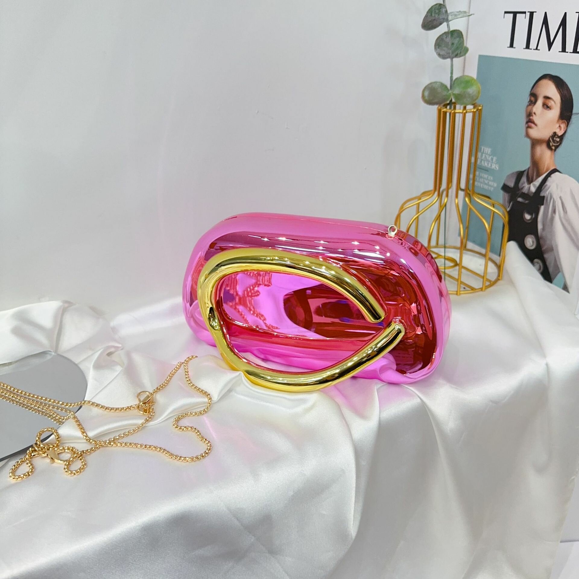 Классическая круглая сумка-клатч в европейском и американском стиле, вечерняя сумка из акрила, винтажная металлическая ручка, одно плечо, кроссбоди