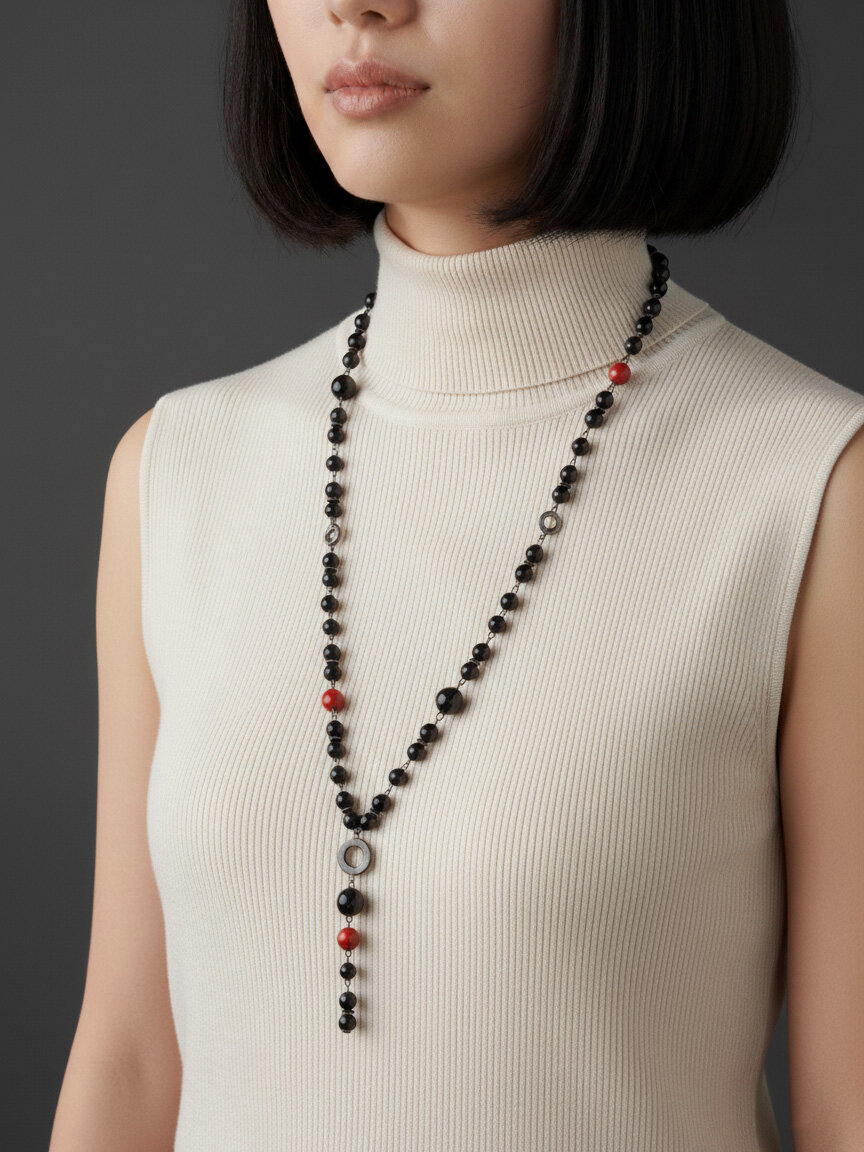 Бусы, керамика, гематит, оникс