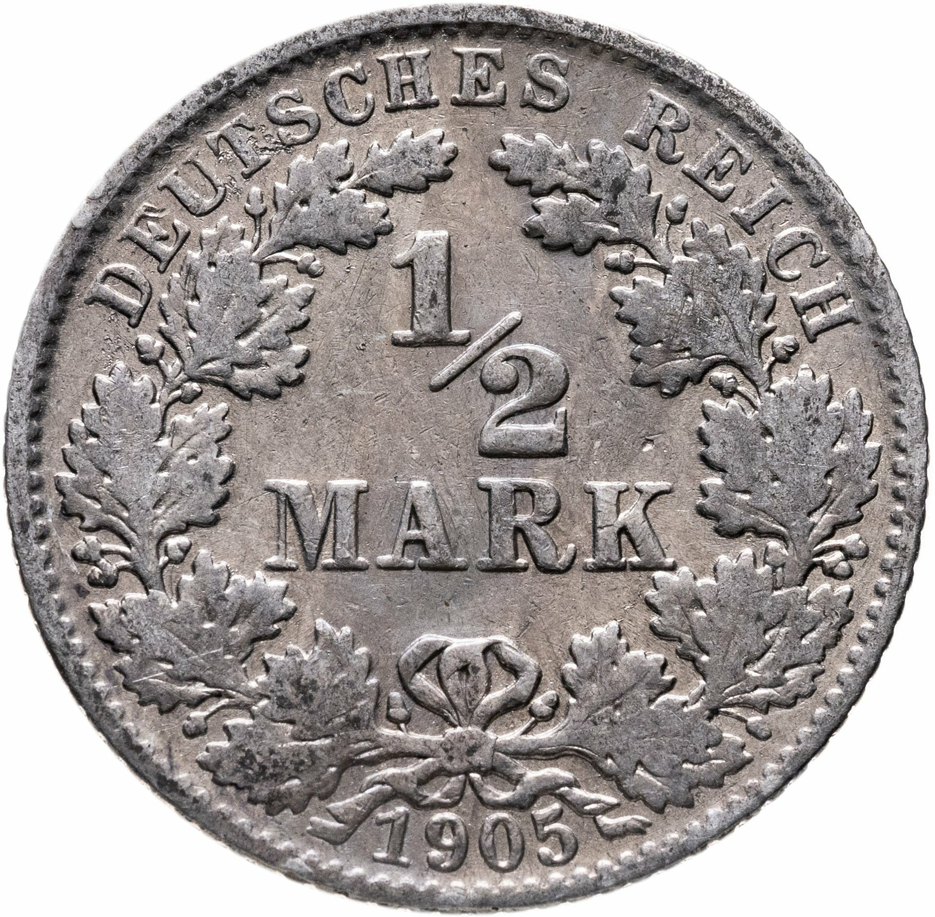 Германия 1/2 марки mark 1905 Е, Серебро 900, в сохранности VF
