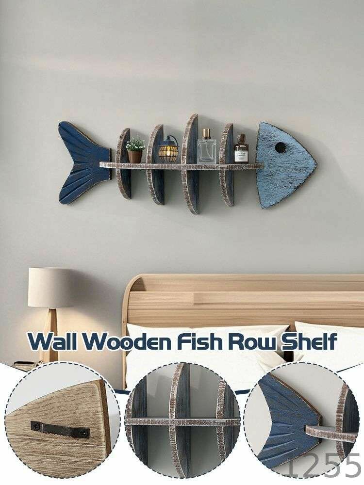 Настенная деревянная полка "Рыбкая кость&декоративный стеллаж для гостиной и кафе, книжная цвет натуральный11