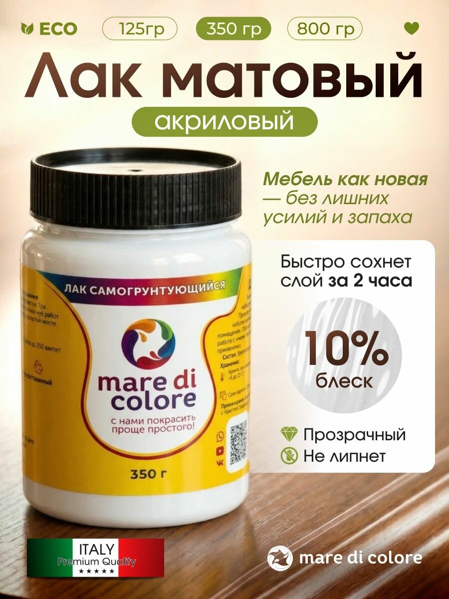 Лак по дереву для мебели матовый без запаха блеск 10% 250 г