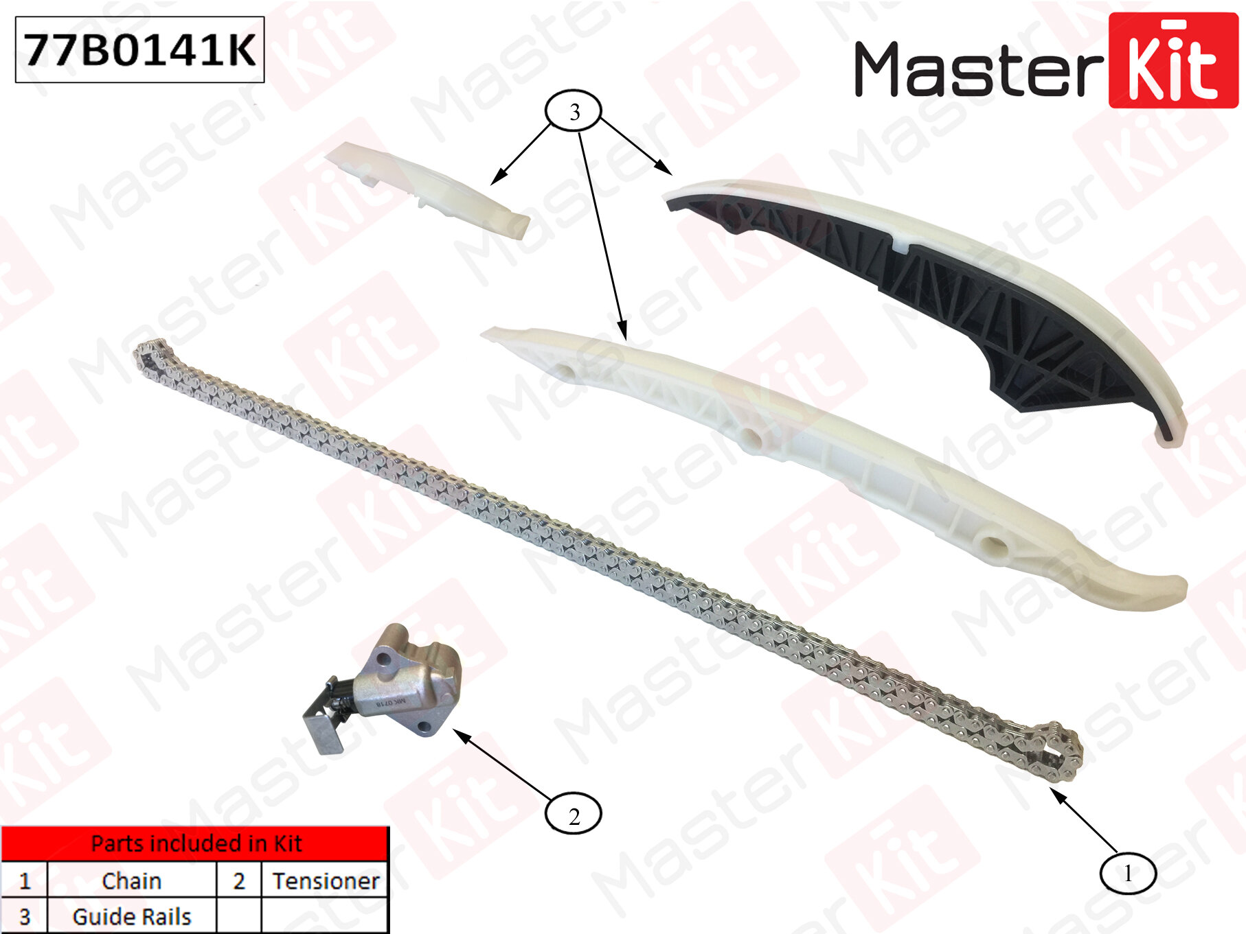 Комплект цепи ГРМ Audi A3 CZPB/CZPA/DKZA 2.0 TFSI 16- без звездочек MasterKit 77B0141K