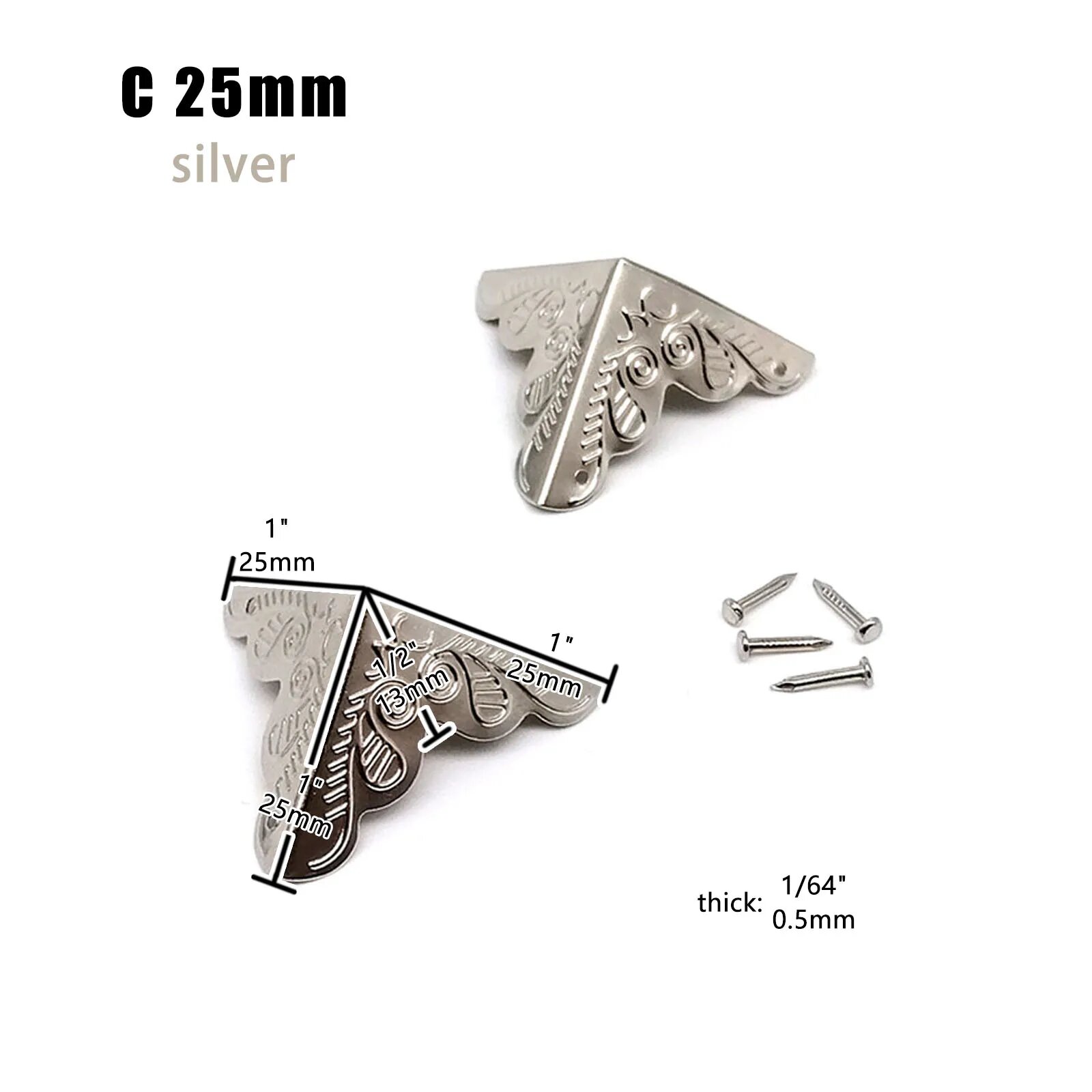 Угловые кронштейны C 25mm silver, 12 шт