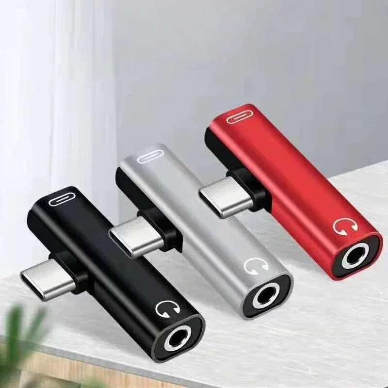 Разветвитель для наушников 2 в 1, переходник с USB C «папа» на Dual Type C Красный, black 3.5MM in C