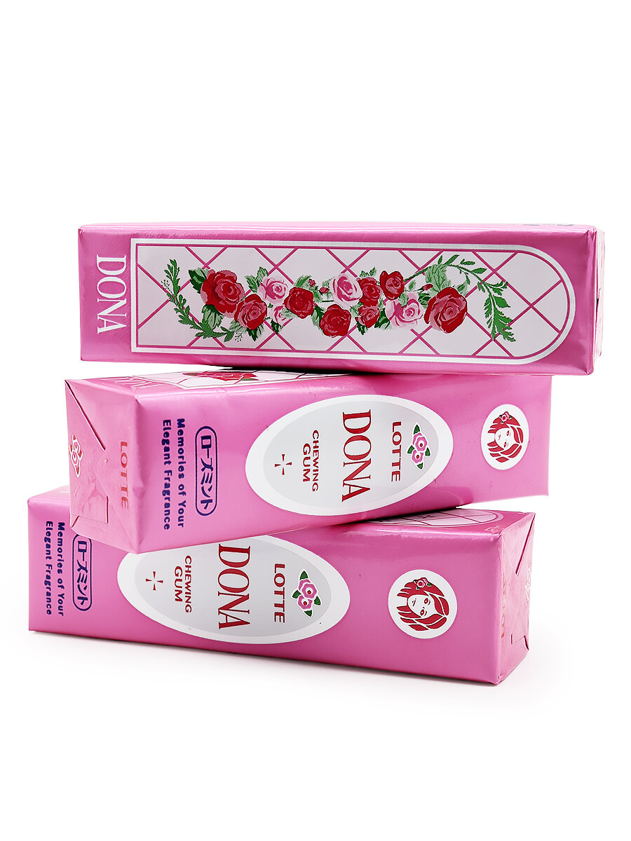 LOTTE Жевательная резинка со вкусом розы и мяты Rose Mint's Dona Chewing Gum, 3 шт x 21 г