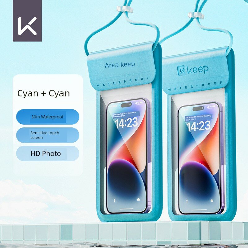 Keep 2-упаковка водонепроницаемых чехлов для телефона IPX8 Водонепроницаемый HD Камера Реагирующий экран Циан