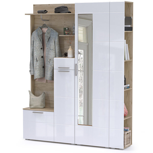 Лайн Прихожая № 08, цвет дуб крафт серый/фасады МДФ белый глянец