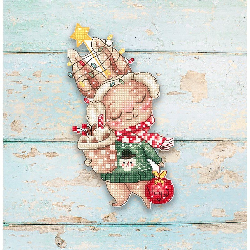 Набор для вышивания LetiStitch #L8056 Christmas Rabbit (Рождественский кролик), Счетный крест, 8 х 14 см