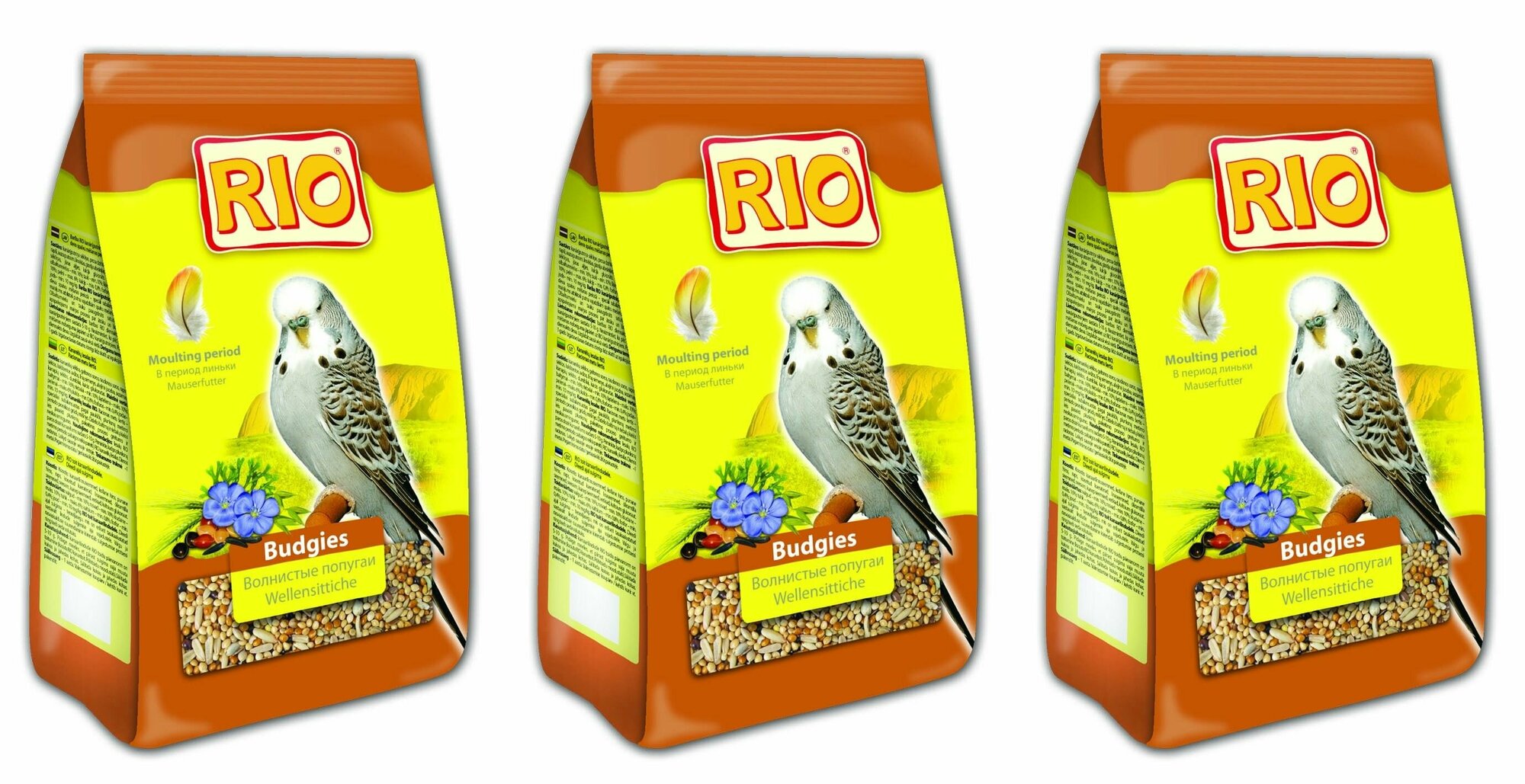 RIO Корм сухой для волнистых попугайчиков в период линьки, 1000 г, 3 шт