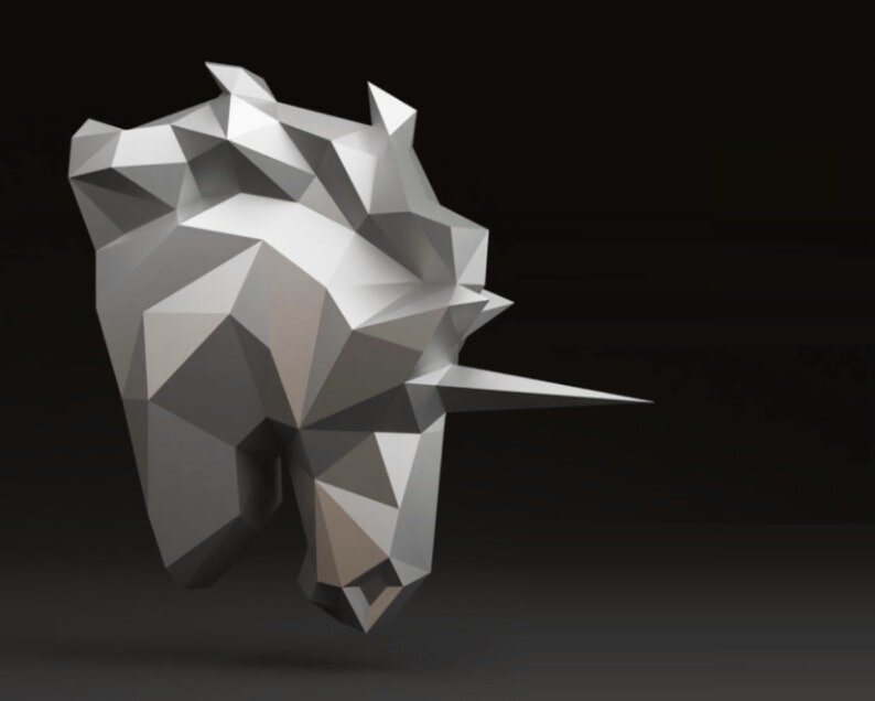 Полигональная фигура голова Единорога, геометрический полигональный металлический декор интерьера