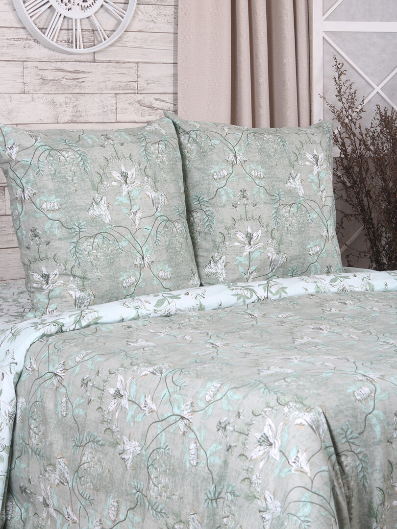 Постельное белье евро спальное от бренда Mona Liza "Grass" поплин наволочки 50х70 (2шт)