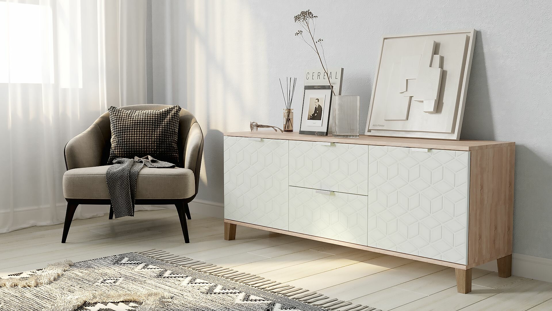 Комод под телевизор Йорк 1 милк с 2 ящиками 150 х 40 х 60 см