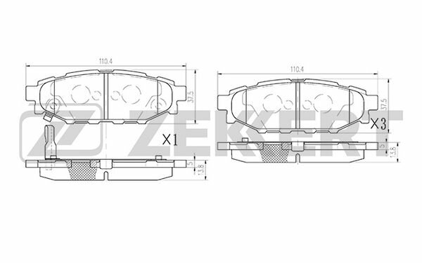 Колодки тормозные Subaru Forester (SH, SJ) 07-, Impreza (GR, GP) задние дисковые (GDB3373) Zekkert
