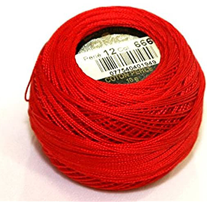 Нитки для вышивания DMC Pearl Cotton (№ 12, 10 гр. / 120 м. цвет: 666 - Ярко красный)