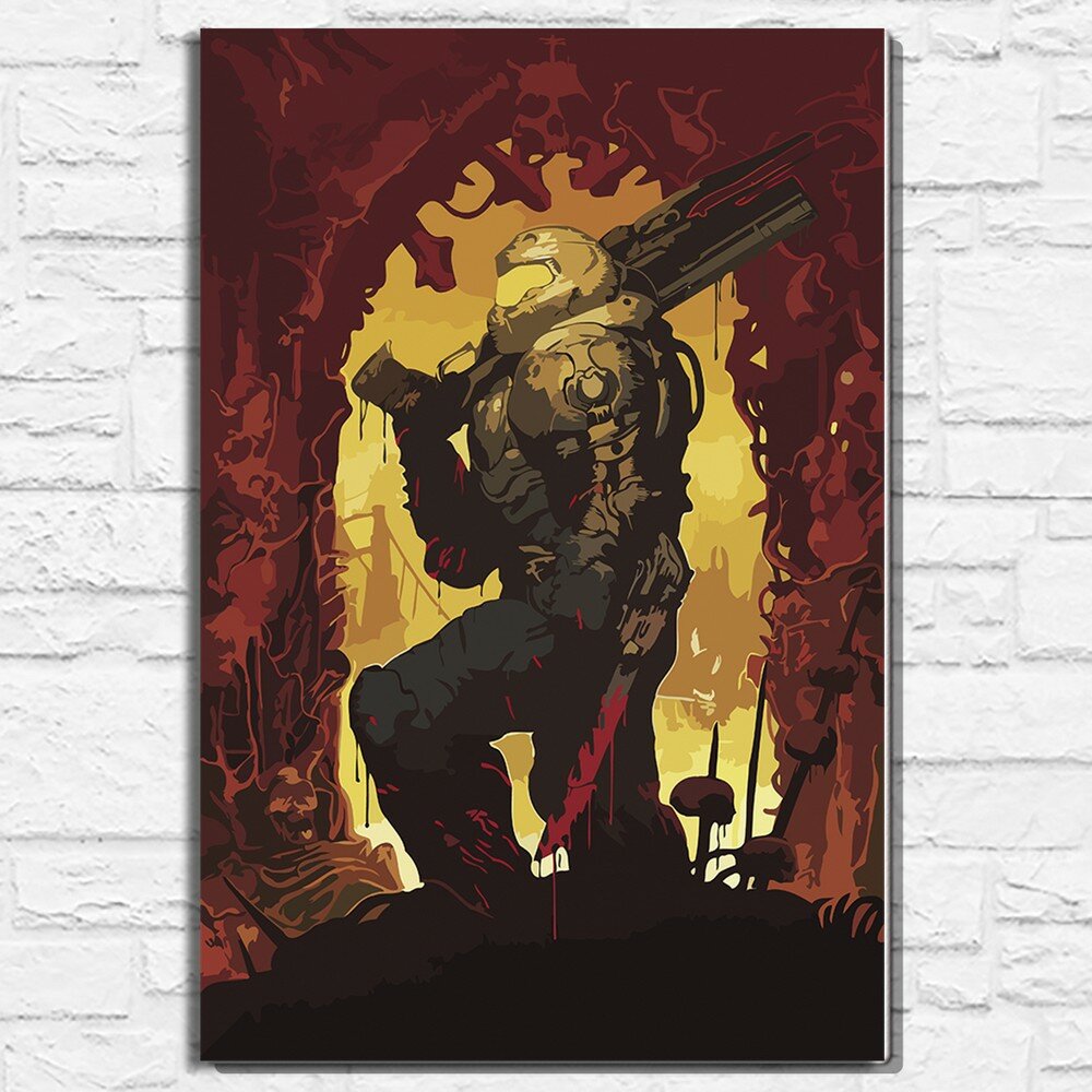 Картина по номерам на холсте игра DOOM Eternal (дум, инопланетяне, апокалипсис) - 14046 В 40х60