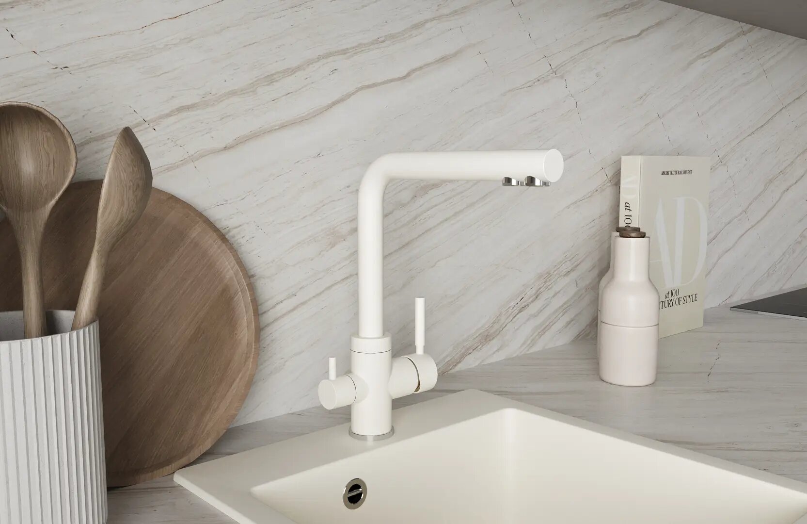 Смеситель кухонный Delinia Луза высота 34.7 см цвет белый жасмин