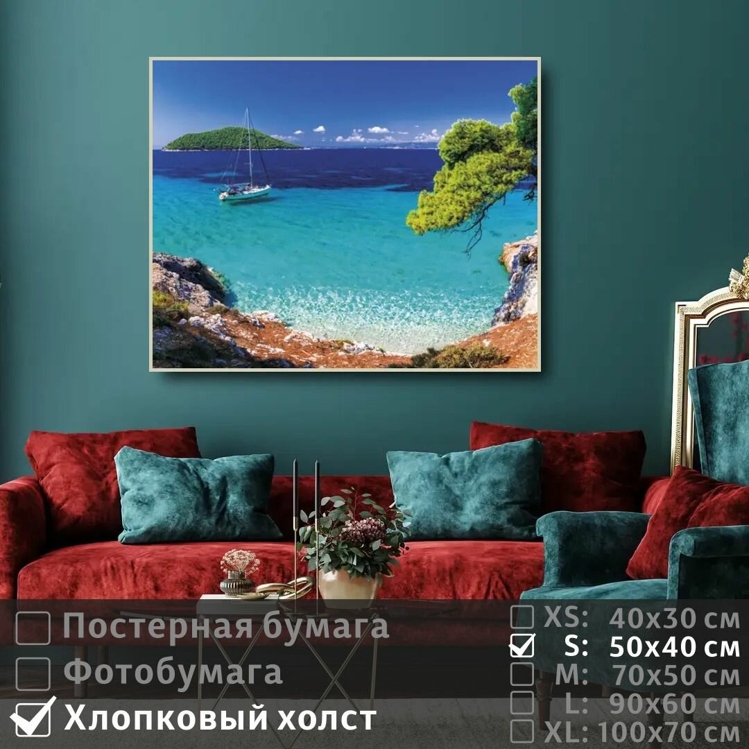 Постер на холсте Парусная Яхта У Берега Моря 50х40 см ПолиЦентр