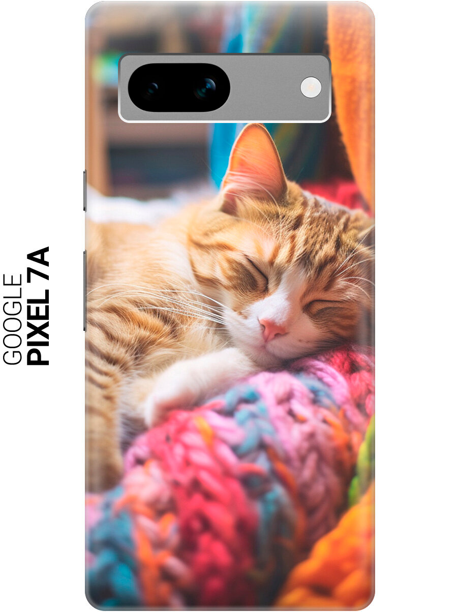 Силиконовый чехол на Google Pixel 7a / Гугл Пиксель 7а с рисунком "Котик на пледе"