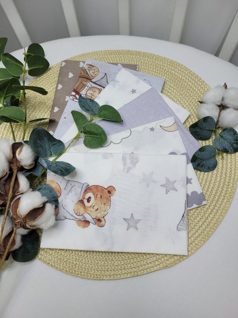 Набор Ткани "Мишка с подушками" из 6 отрезов 50*75