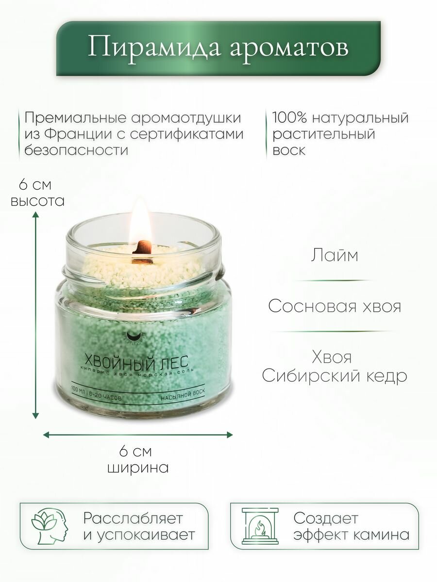 Свеча ароматическая с деревянным фитилем в банке 100мл/20ч