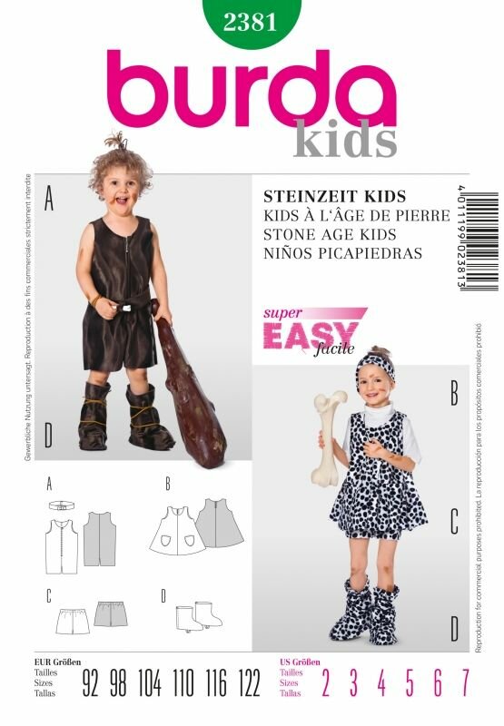 Выкройка Burda 2381-Карнавальный костюм "Каменный век"