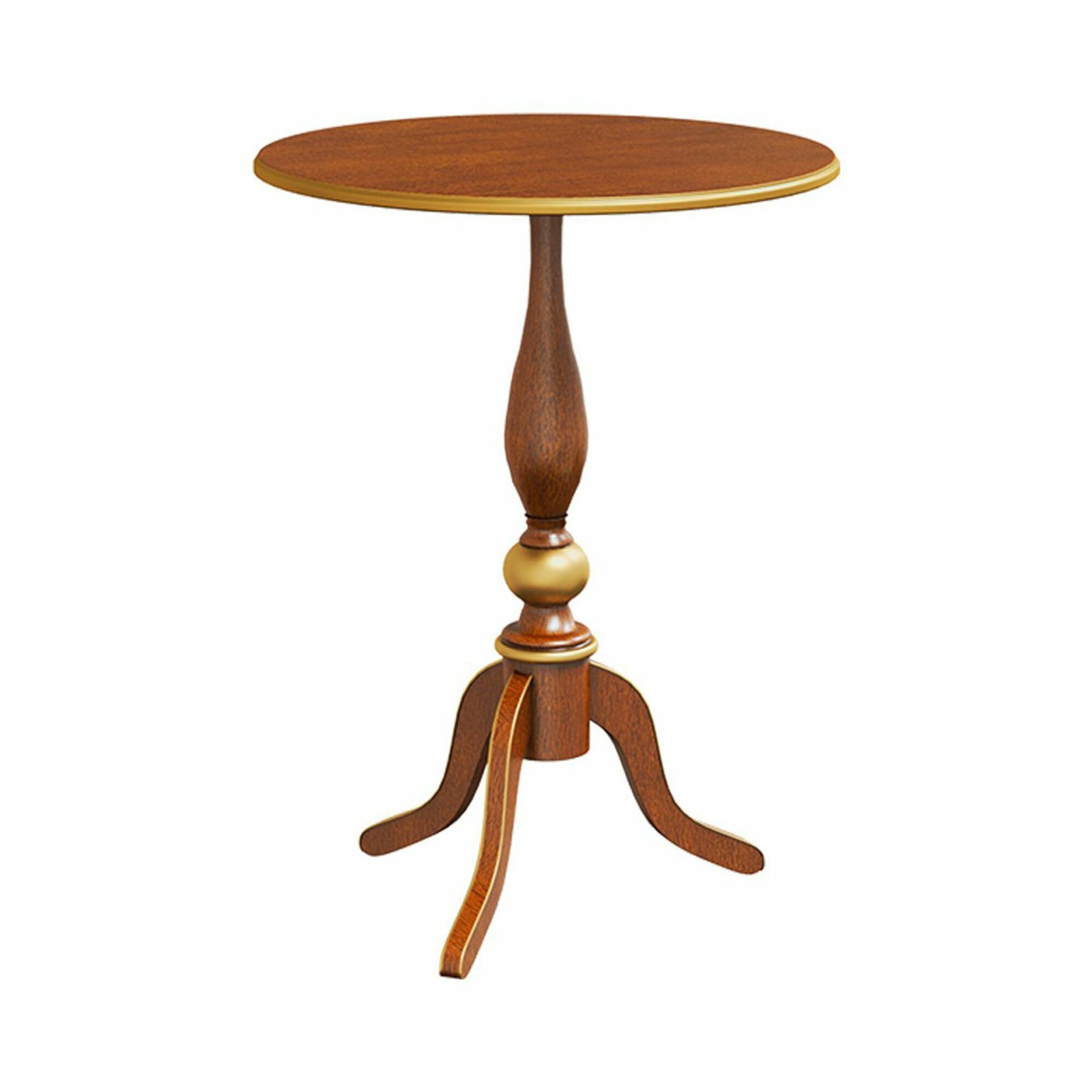 Столик кофейный круглый гала D.600 деревянный нераздвижной журнальный придиванный в гостиную на кухню для дома дачи испанский орех с патиной золото