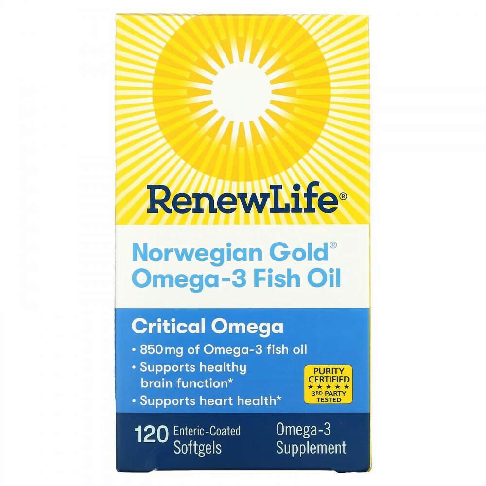 Renew Life, Norwegian Gold®, рыбий жир Critical Omega™, 120 капсул из рыбьего желатина