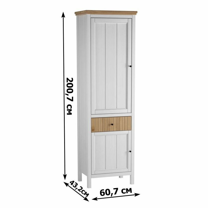 Шкаф деревянный для посуды 111 глухие двери 60,7*43,2*200,7 см белый воск/антик