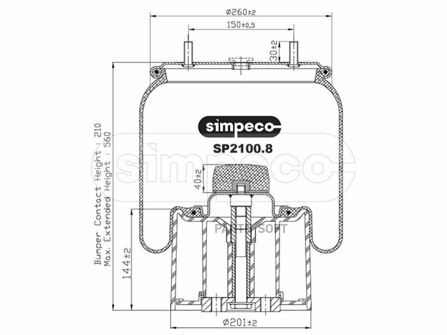 SP21008013 SIMPECO Пневморессора (с пласт. стаканом) BPW о. н.542943210 (SP2100.8013)