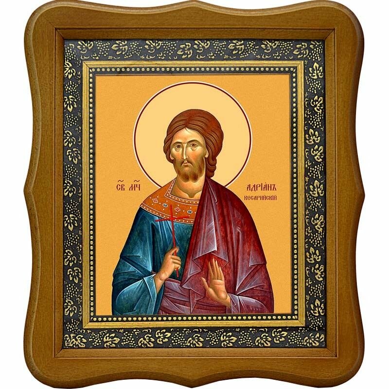 Адриан Ванейский, Кесарийский (Палестинский) мученик. Икона на холсте. (17 х 21 см / В деревянном киоте под стеклом).