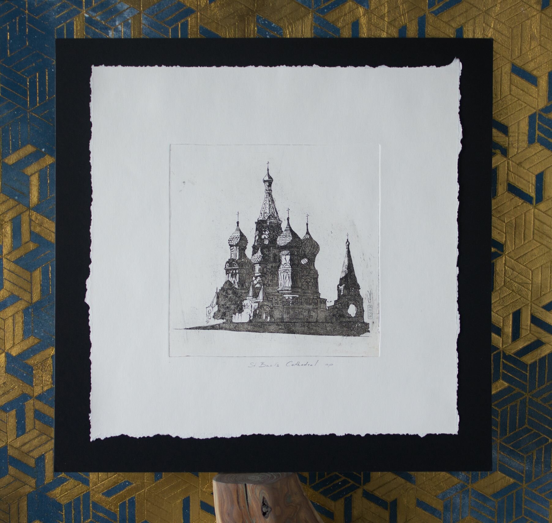 Гравюра "Храм Василия Блаженного" в технике офорт, изображение 20х20 см