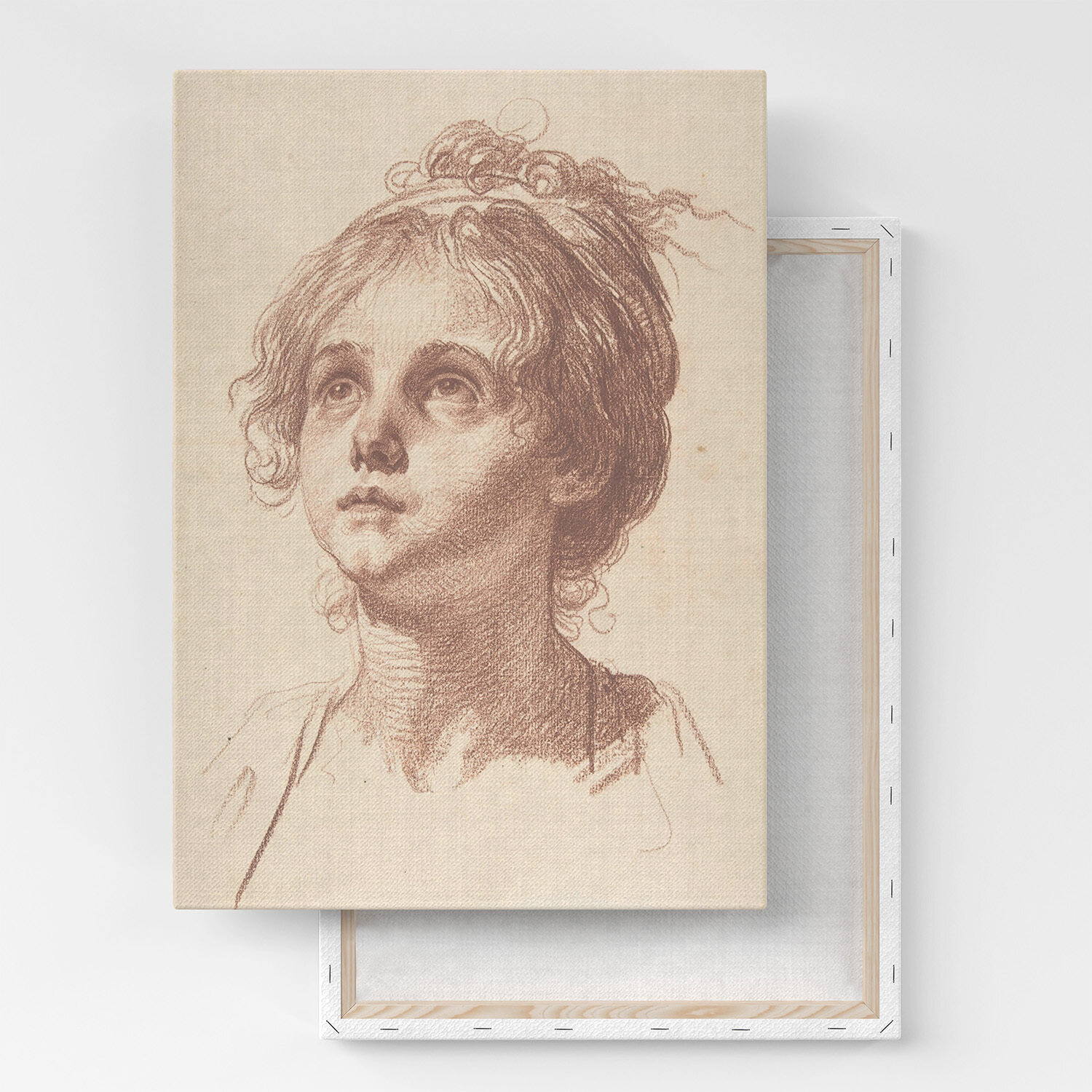 Картина на холсте, репродукция / Жан-Батист Грёз - Head of a Girl Looking Up / Размер 30 x 40 см
